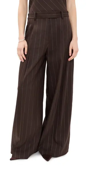 Helmut Lang Wide Double Pleated Pinstripe Trousers - Brown Multi