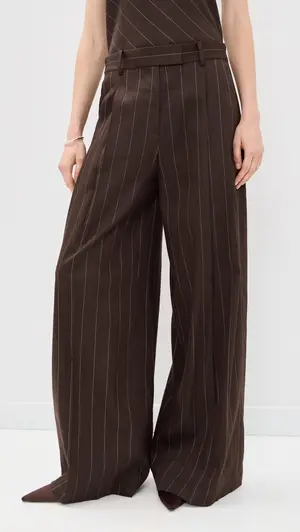 Helmut Lang Wide Double Pleated Pinstripe Trousers - Brown Multi
