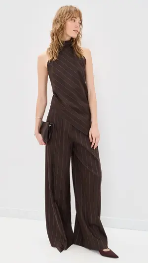 Helmut Lang Wide Double Pleated Pinstripe Trousers - Brown Multi