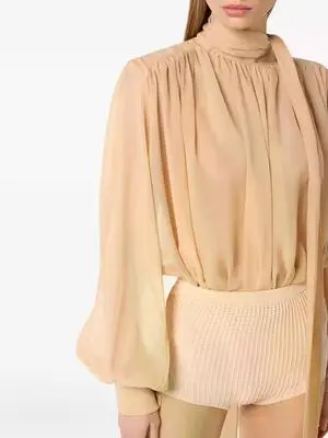 Elisabetta Franchi Silk Georgette Bodysuit With Sash Detail