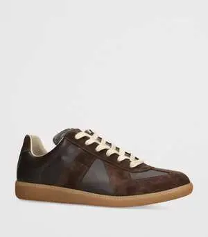 MAISON MARGIELA Replica Leather And Suede Lace-up Sneakers - Brown