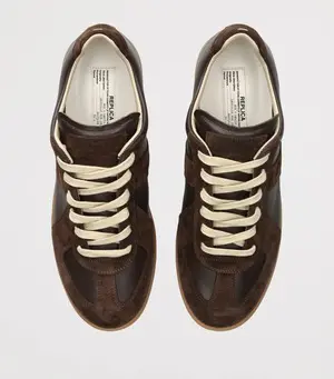 MAISON MARGIELA Replica Leather And Suede Lace-up Sneakers - Brown