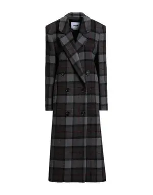 MSGM Double-breasted Checked Wool Blend Coat