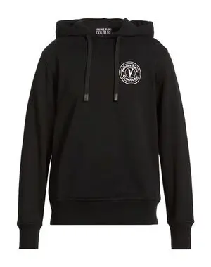 Versace Embroidered Logo Cotton Hoodie - Black