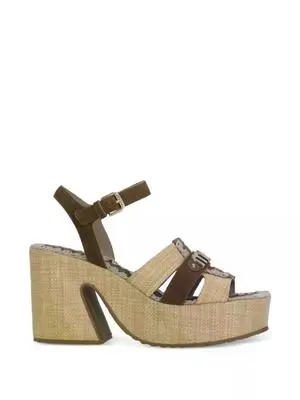 Mou Logo-plaque Crochet-trim Sandals - Brown