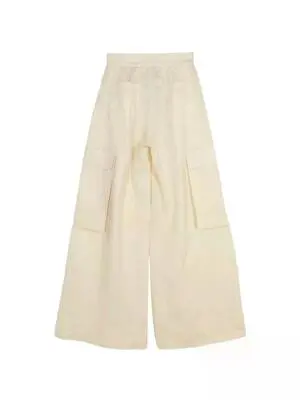 ANDRES OTALORA Ivory Linen Wide Leg Pleated Cargo Pants - Neutrals