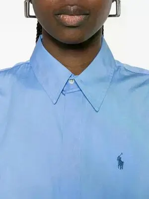 Polo Ralph Lauren Embroidered Logo Midi Shirt Dress - Blue