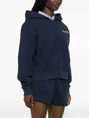 Sporty & Rich Logo Embroidered Zip-up Hoodie
