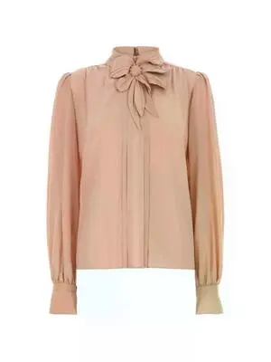 Valentino Garavani Pleated High Neck Blouse With Bow Detail - Pink