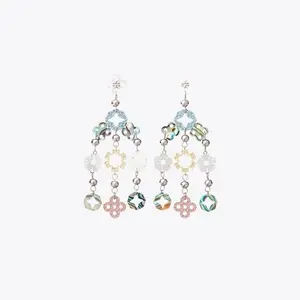Tory Burch Forget Me Not Chandelier Earrings With Mother-of-pearl, Abalone, And Crystal - Tory Silver/multi
