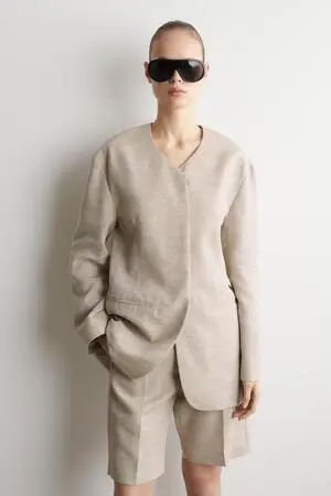 Cos Structured Collarless Linen Blazer