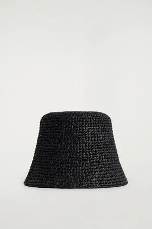 Cos Sculpted Straw Bucket Hat - Black