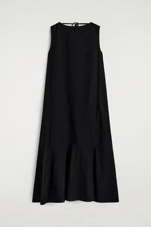 Cos Dropped-hem Cotton Midi Dress - Black