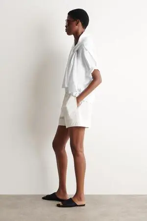 Cos Elasticated Cotton Shorts With Grosgrain Detail - White