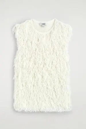 Cos Fringed Knitted Sleeveless Top - White
