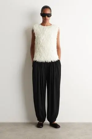 Cos Fringed Knitted Sleeveless Top - White