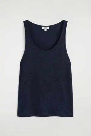 Cos Linen-jersey Tank Top With Scoop Neck - Navy