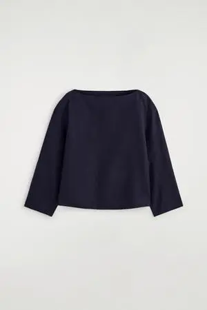 Cos Boat-neck Linen And Cotton Blend Blouse - Navy