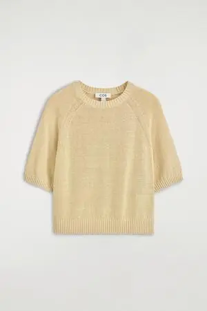 Cos Shrunken Knitted Linen T-shirt - Beige