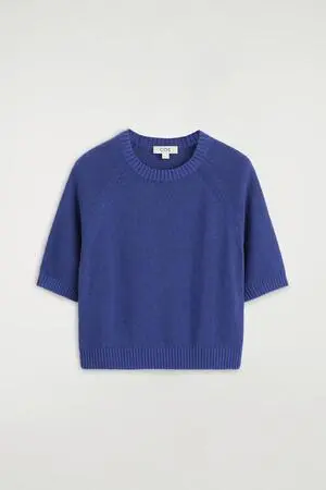 Cos Shrunken Knitted Linen T-shirt - Blue