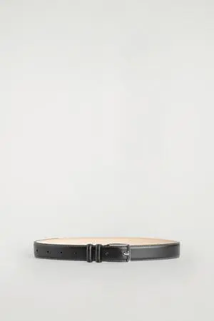 Cos Leather Topstitched Belt With Silver-tone Buckle - Black