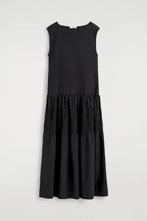 Cos Tiered Gathered Midi Dress - Black