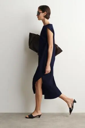 Cos Folded-shoulder Cotton-jersey Midi Dress - Navy