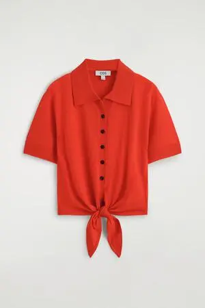 Cos Knitted Wool Shirt With Front Tie - Orange