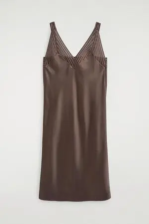 Cos Open-stitch Satin Slip Dress - Brown