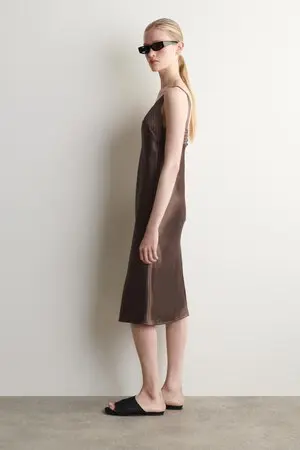 Cos Open-stitch Satin Slip Dress - Brown