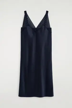 Cos Open-stitch Satin Slip Dress - Navy