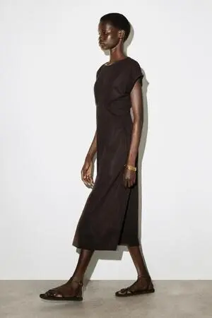 Cos Sculpted Gathered Jersey Midi Dress - Brown