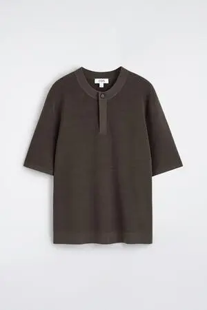 Cos Knitted Linen Henley T-shirt - Brown