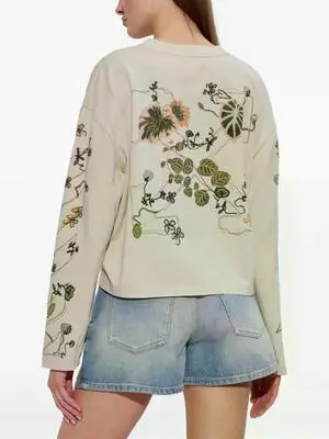 Off-White Floral Print Logo Embroidered T-shirt