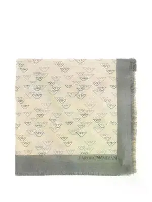 Emporio Armani Monogram-print Frayed Scarf - Neutrals