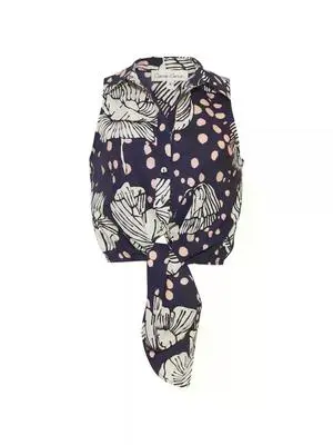 Cara Cara Highland Floral-print Tie-waist Top - Blue