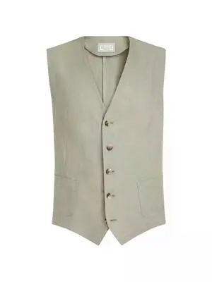 Brunello Cucinelli Linen Micro Chevron Waistcoat - Green