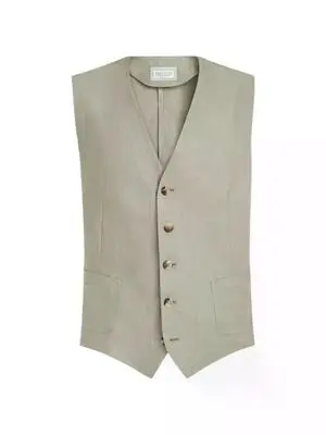 Brunello Cucinelli Linen Micro Chevron Waistcoat - Green