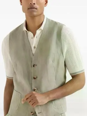 Brunello Cucinelli Linen Micro Chevron Waistcoat - Green