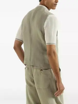 Brunello Cucinelli Linen Micro Chevron Waistcoat - Green