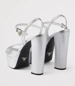 Prada Patent Saffiano Leather Platform Sandals