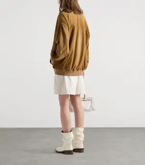 Prada Suede Bomber Jacket With Logo Detail - Neutral