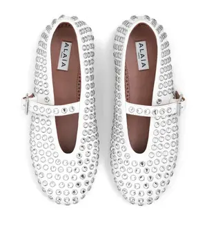 Alaïa Embellished Lambskin Ballet Flats - White
