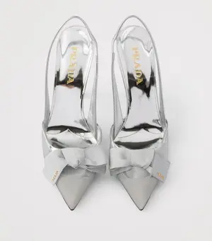 Prada Leather-mesh Bow Slingback Pumps