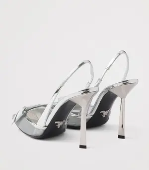 Prada Leather-mesh Bow Slingback Pumps