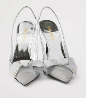 Prada Leather-mesh Bow Slingback Pumps