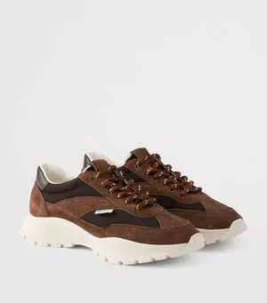 Prada Suede And Mesh Lace-up Sneakers