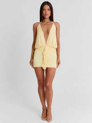 OUTCAST Fina Mini Dress Yellow Polka Dot