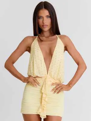 OUTCAST Fina Mini Dress Yellow Polka Dot