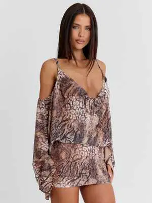 OUTCAST Tessia Mini Dress In Karina With Off-shoulder Silhouette And Cowl Neckline